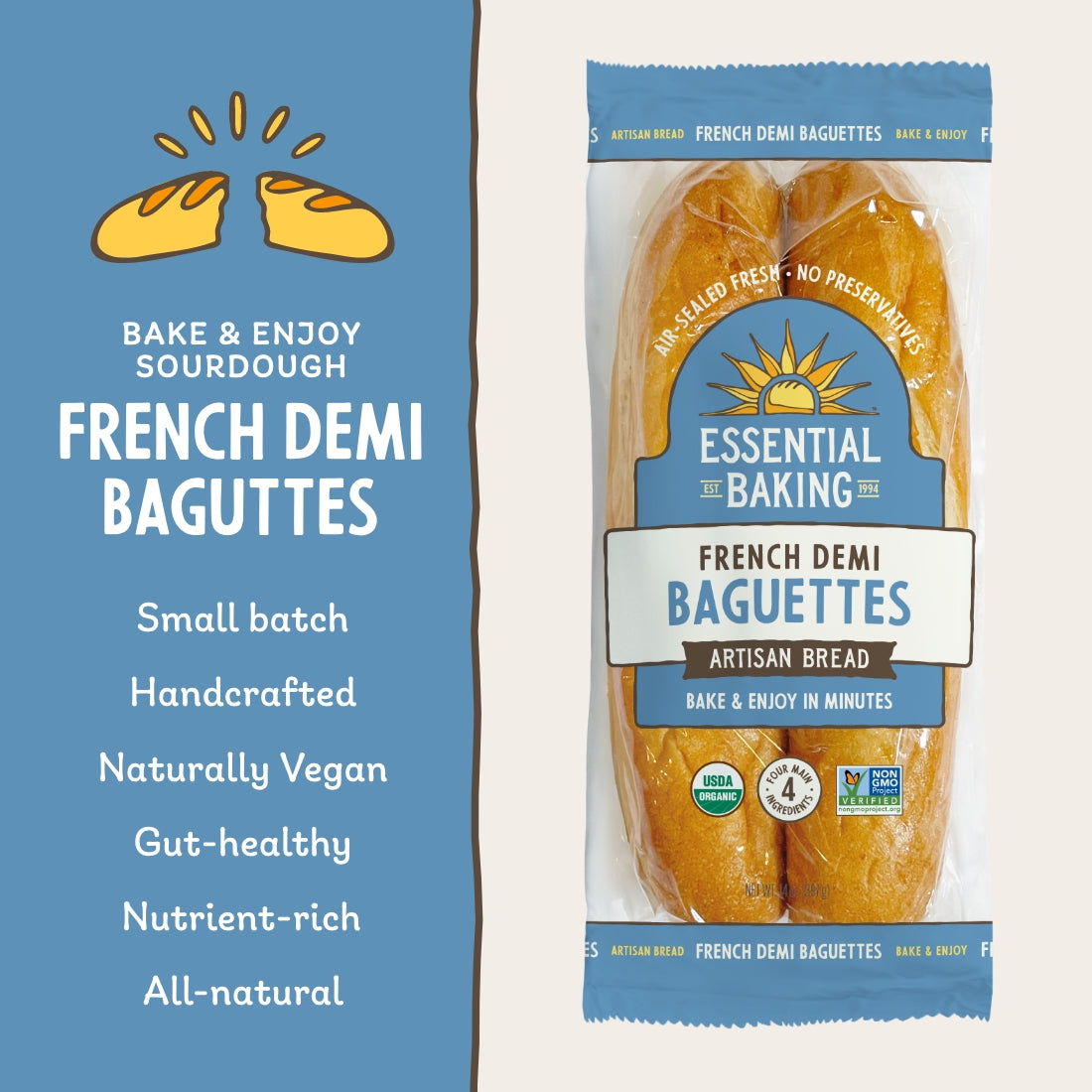 French Demi Baguette – Artisan Half-Size Bread Loaf – The Essential ...